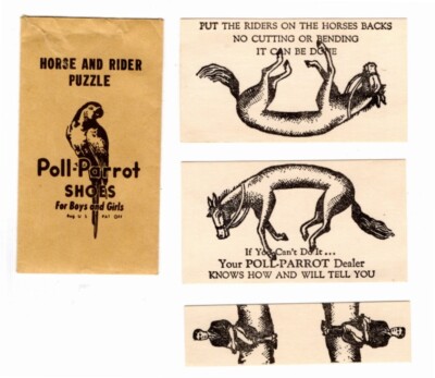Shoe adv, HORSE RIDER PUZZLE, Poll-Parrot Shoes for Boys & Girls, 1920s ...
