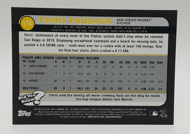 2020 Topps Big League - Orange #172 Chris Paddack for sale online | eBay