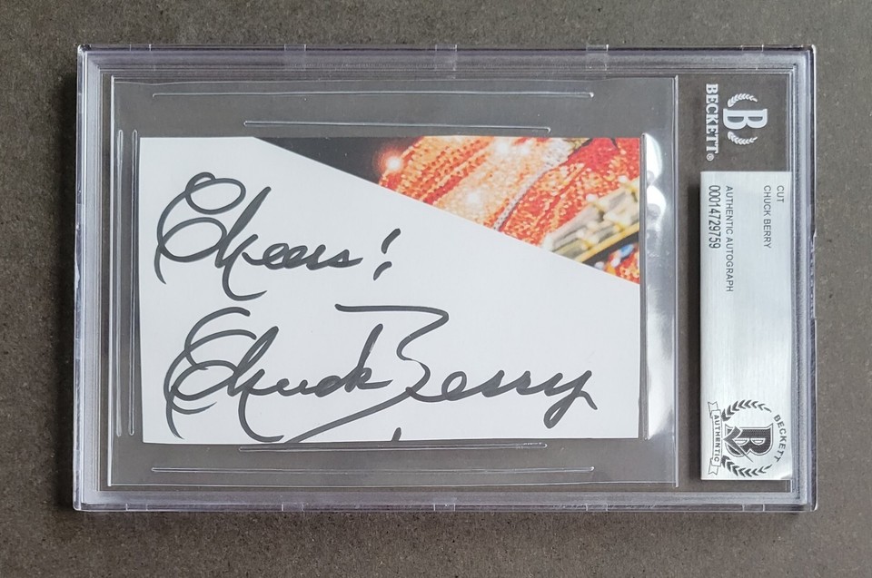 CHUCK BERRY SIGNED SLABBED BECKETT BAS COA ROCK & ROLL MUSIC SINGER ...