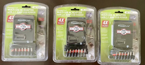 POWERLINE-MULTI-USE AC ADAPTER w/2.1 AMP USB POWER-4X THE POWER Lot Of ...