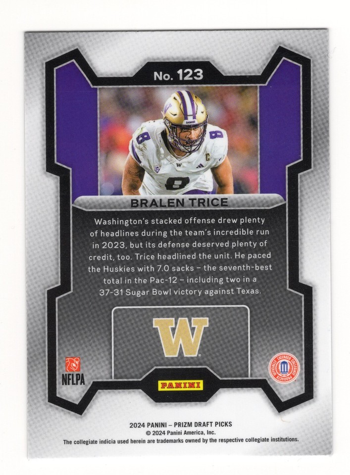 2024 Panini Prizm Draft Picks Bralen Trice RC #123 | eBay