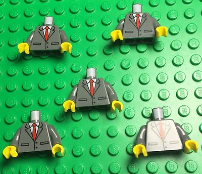 Lego 5 City Dark Bluish Gray Suit Jacket Mini Figures Torso With Red ...
