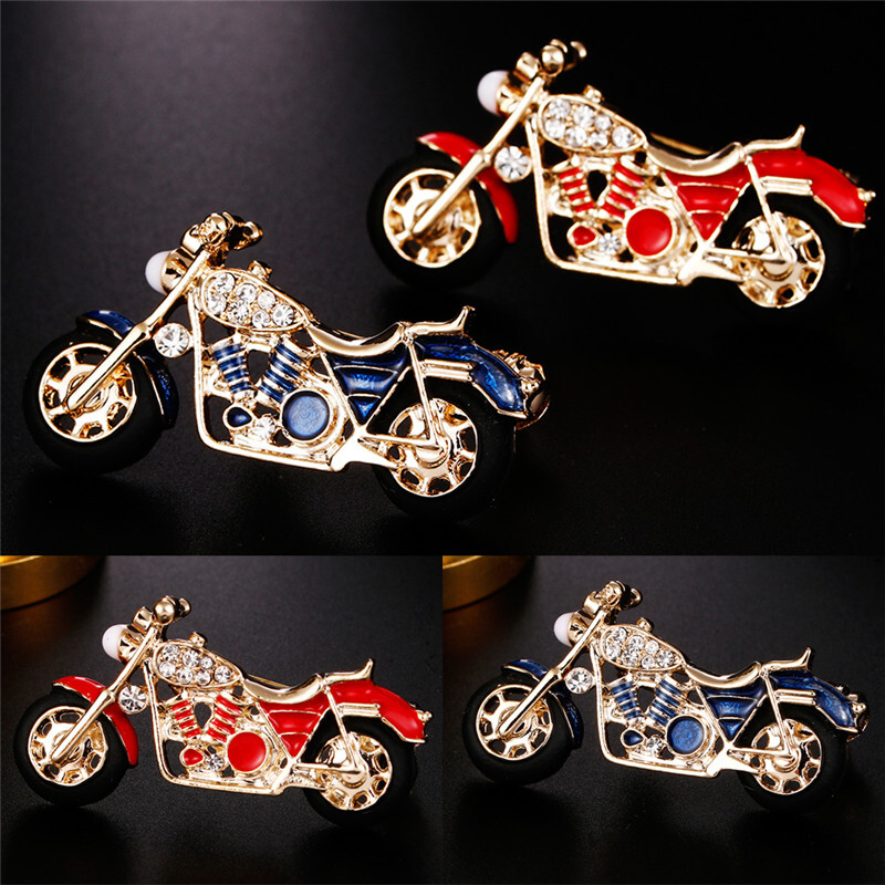 Enamel Motorcycle Brooch Pin Rhinestone Crystal Suit Collar Brooch ...