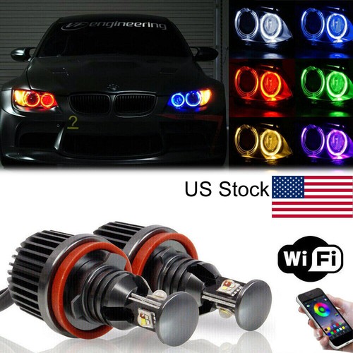 2x LED H8 RGB Angel Eyes Halo Ring Bulbs For BMW E90 E92 E60 328i 335i ...