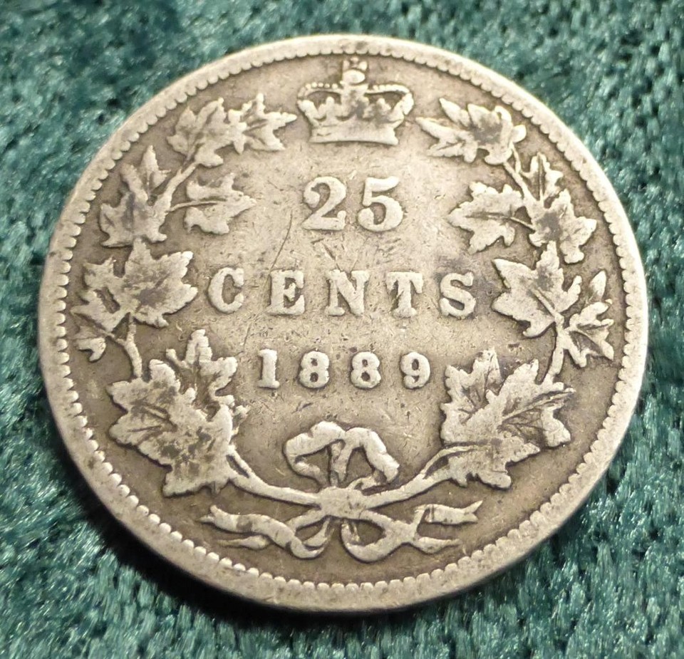 1889 Canadian 25-Cent Sterling Silver Coin, Queen Victoria, Canada 25C ...