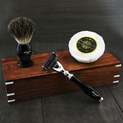 Luxurious Shaving Set with Wooden Box Triple Edge Razor & Brush with ...