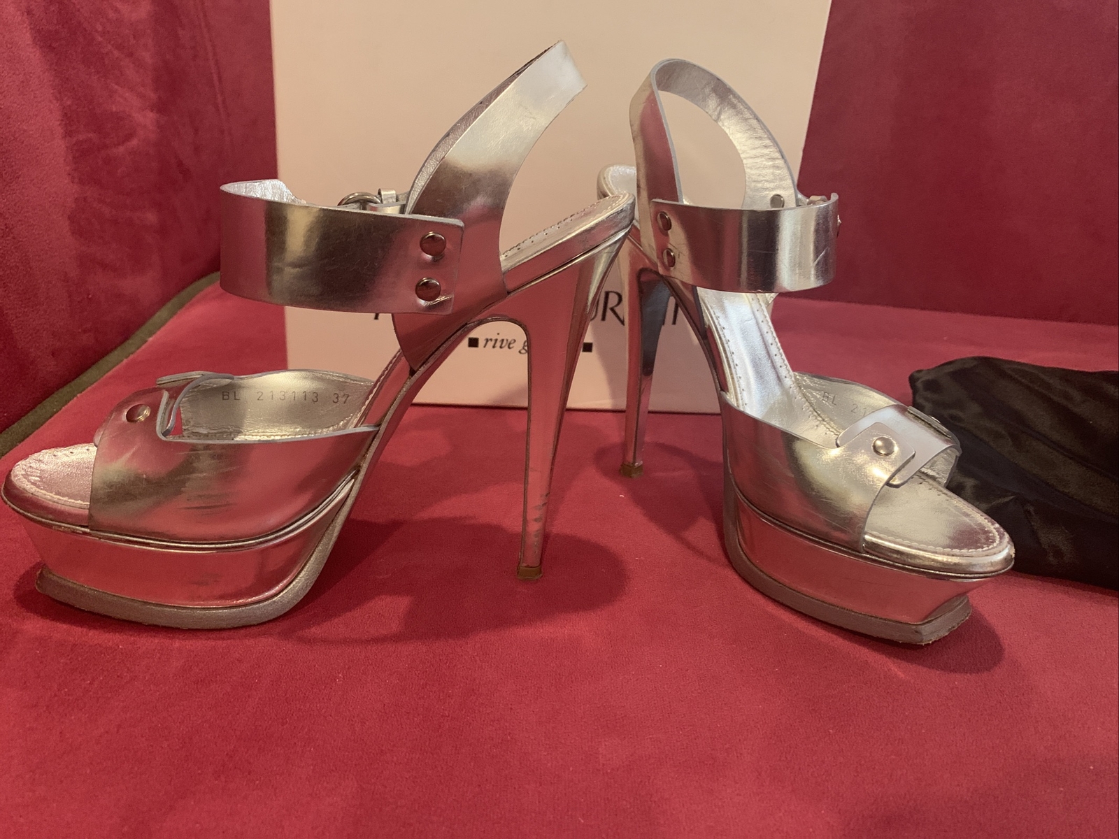 ysl yves saint laurent heels 37 Metalic Silver Stud Medina Platform ...
