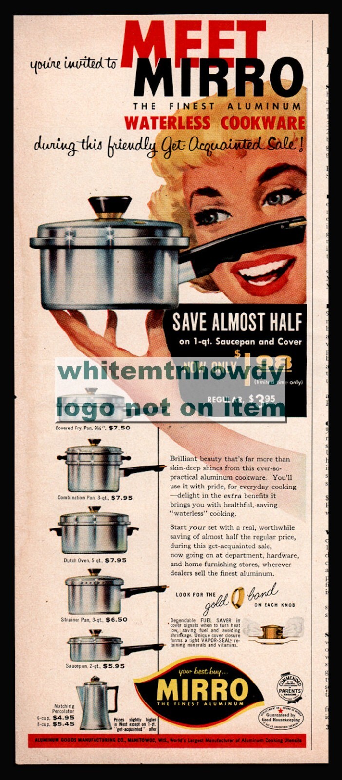 1957 MIRRO Aluminum Cookware Pots/Pans Vintage Cooking Retro Kitchen ...