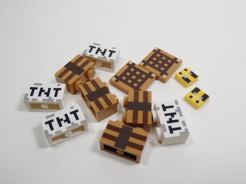 LEGO Minecraft 12 Printed Plates Bricks 1x2 2x2 1x1 TNT Bee Minifig R1 ...