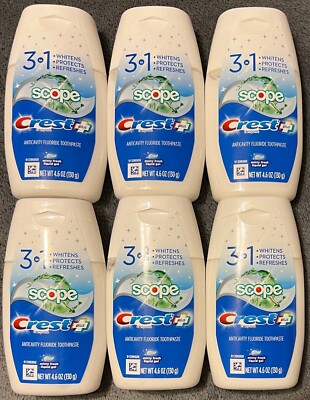 6 Pack Crest Complete Fluoride Toothpaste Scope Minty Fresh Liquid Gel ...