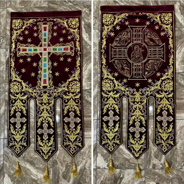 Antique Church procession banner embroidery velvet Gold Orthodox | eBay