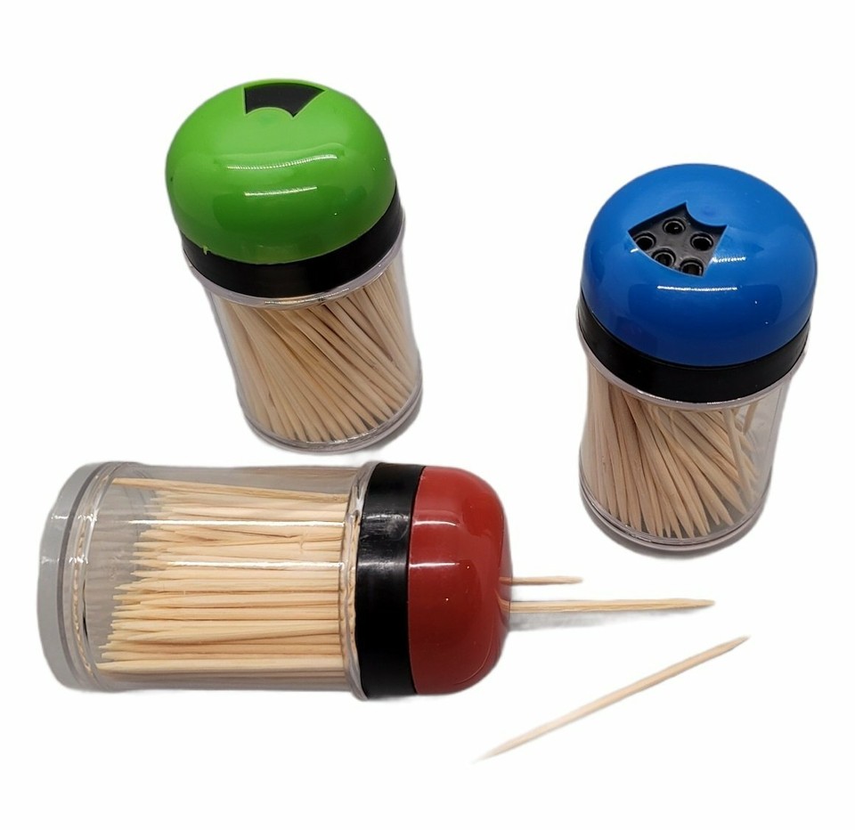 3-pack Toothpick Storage Containers w/ Dispenser Lids & 300 Wood ...