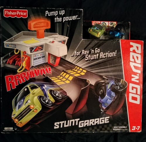 Fisher Price Rev N Go Stunt Garage Playset 2 Cars & Launcher 2012 BNIB ...