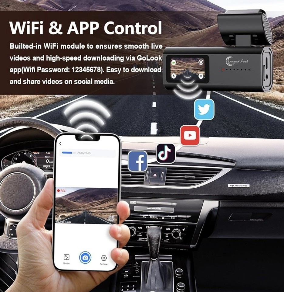 Diamond lark 2k Dashcam With Micro SD & Car charger. Brand New In ...