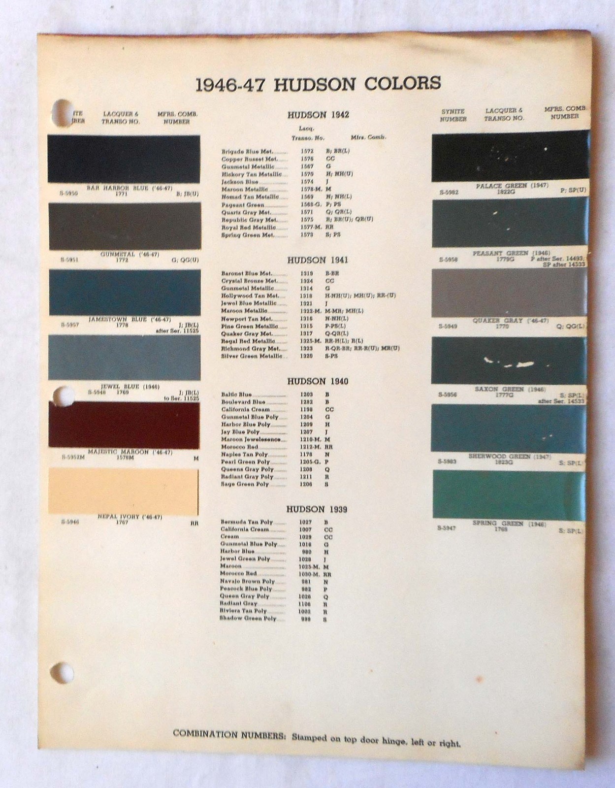 1946 - 1947 HUDSON ARCO COLOR PAINT CHIP CHART ALL MODELS ORIGINAL | eBay