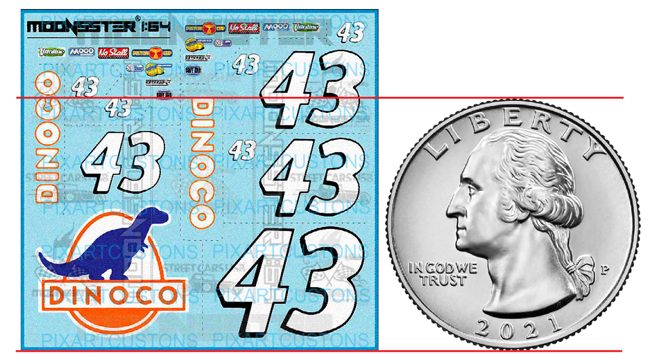 Cars Dinoco 43 White Toner Water Slide Decal Set 1:64 For Hot Wheels, 1 ...