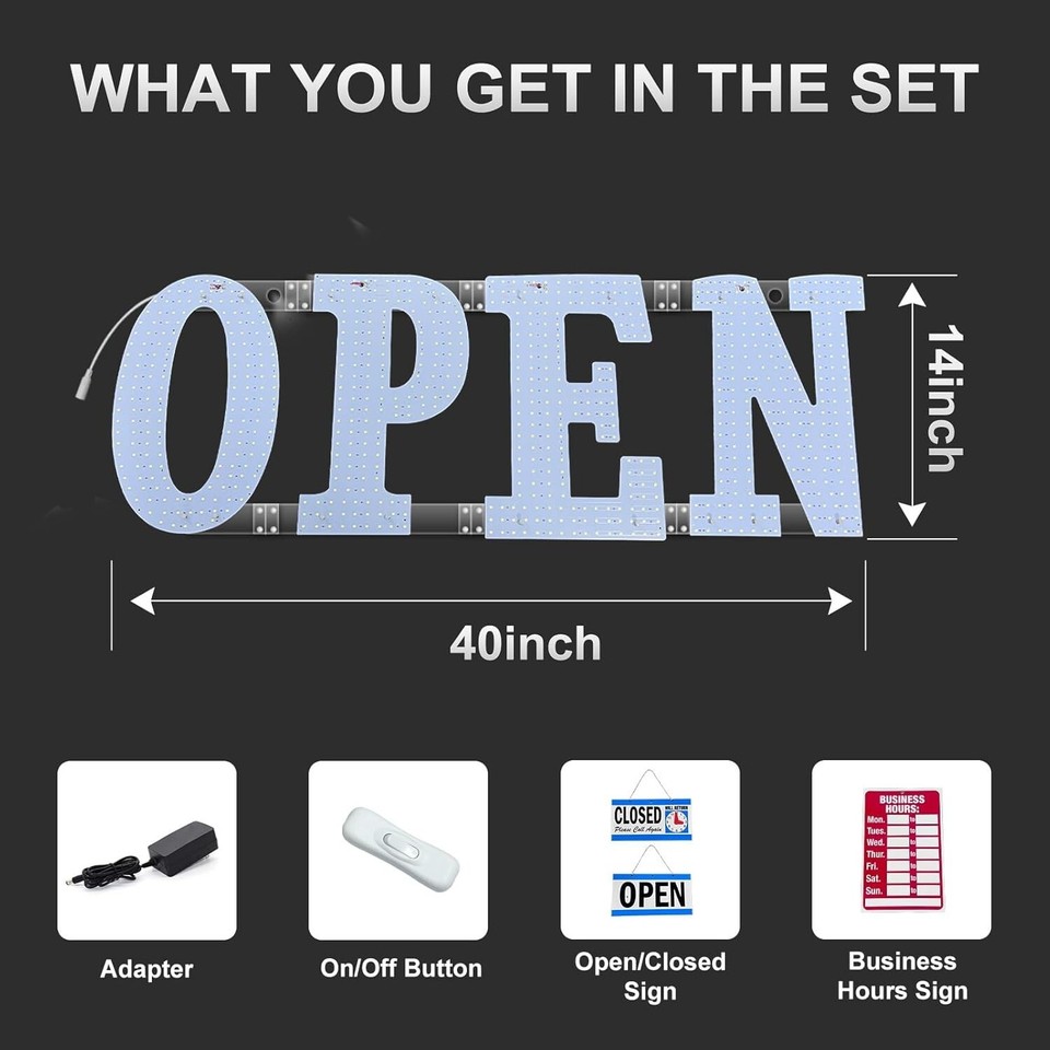 Extra Large LED Open Signs for Business, Unique Design Super Bright ...