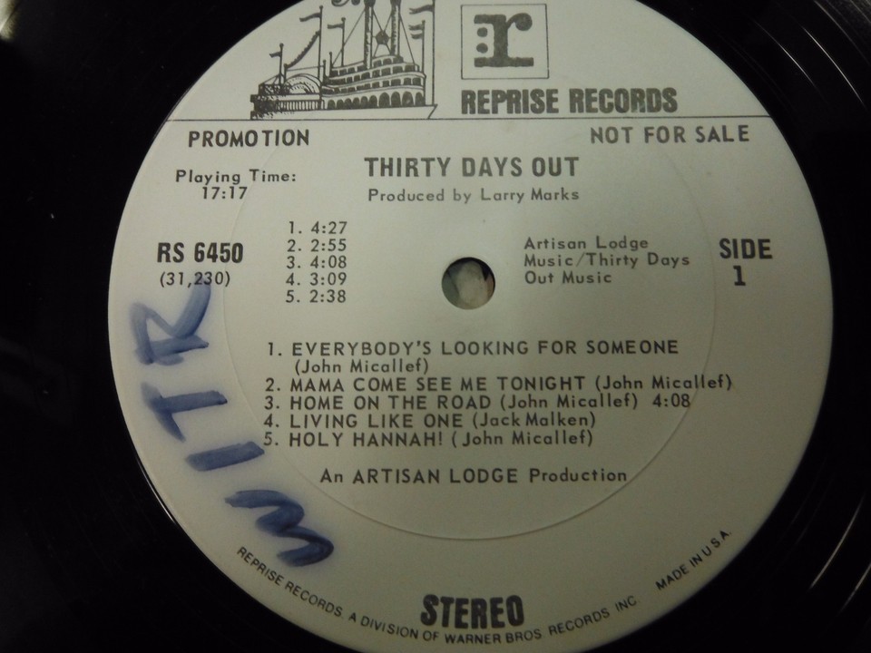 33 RPM Vinyl Thirty DAys Out Reprise Records RS6450 PROMO Stereo ...