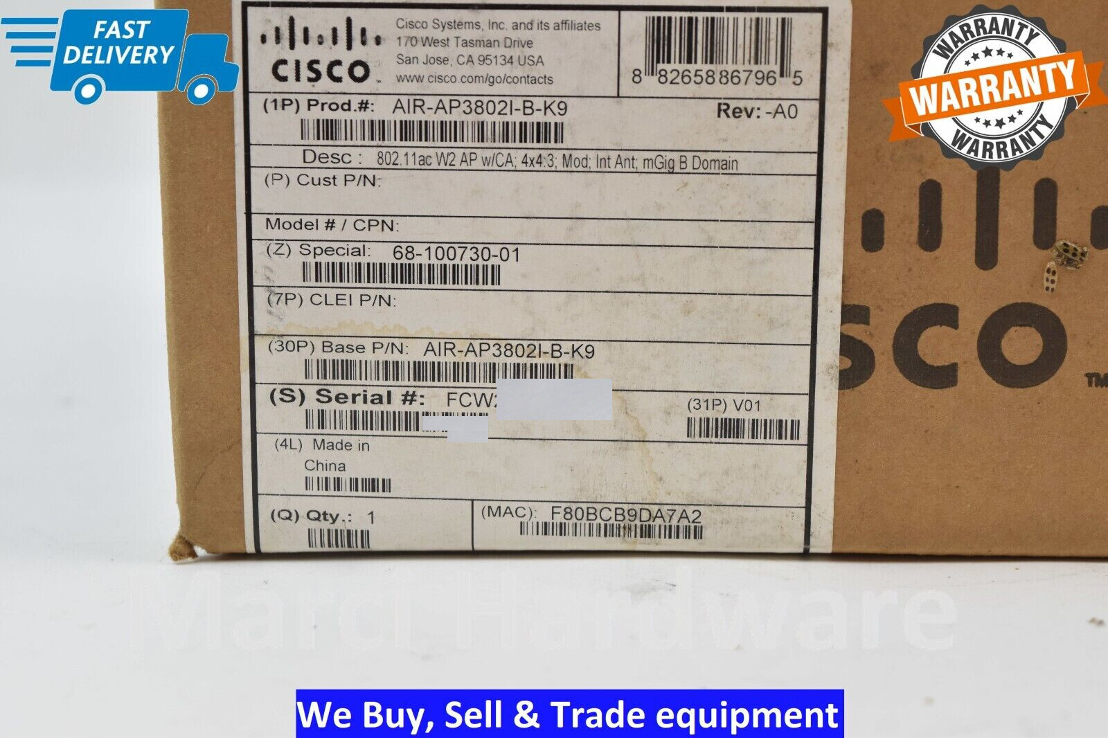New Sealed Cisco AIR-AP3802I-B-K9 Aironet 3802I Wireless Access Point ...