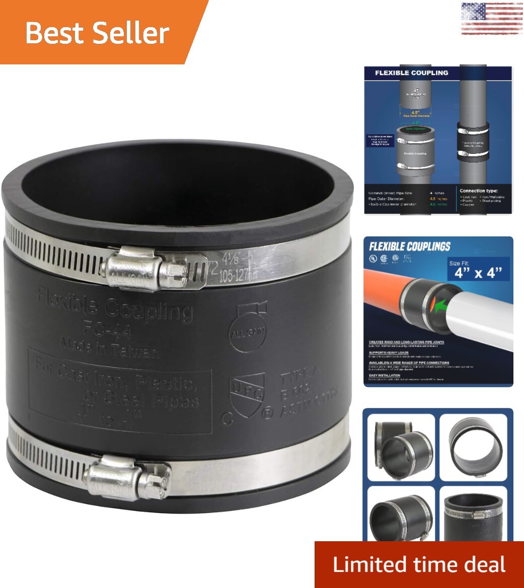 4 inch Strong Durable PVC Coupling - Stainless Steel Clamps - Versatile ...