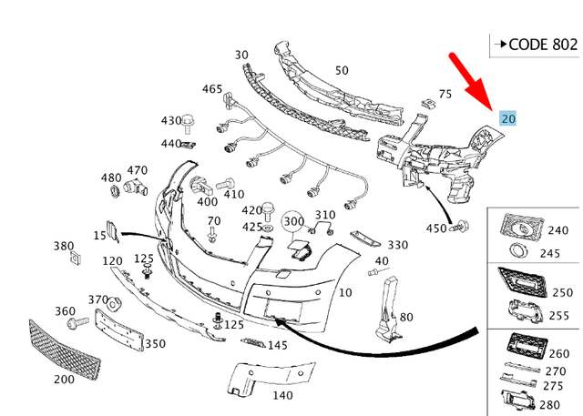 MERCEDES-BENZ GLK X204 FRONT RIGHT BUMPER BASIC CARRIER A2048852065 ...