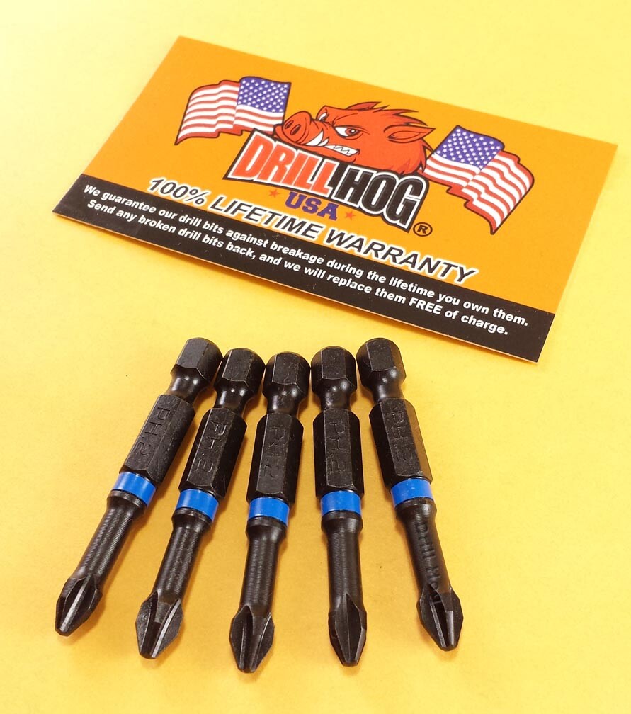 Drill Hog® #2 Phillips Impact Driver Bits 2"x2" Power P2 Lifetime ...