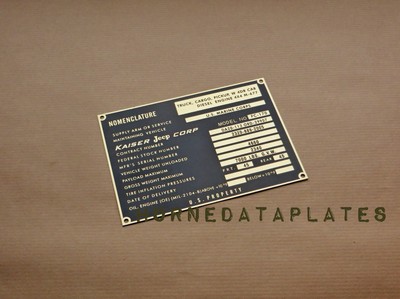 M-677 DATA PLATE FC-170 KAISER JEEP CORP USMC 4 DOORS CAB DIESEL ENGINE ...
