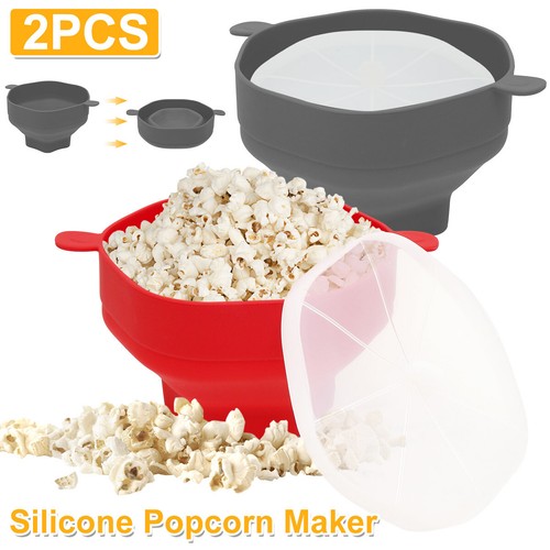 2Pcs Microwave Popcorn Maker Reusable Silicone Popcorn Popper with Lid ...