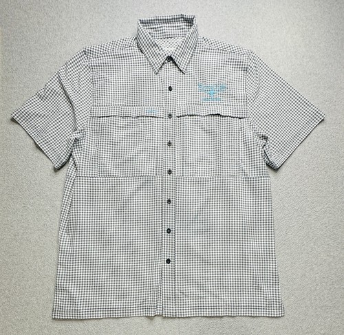 GameGuard Outdoors Shirt Mens XL Gray White Gingham Fishing Embroidered ...