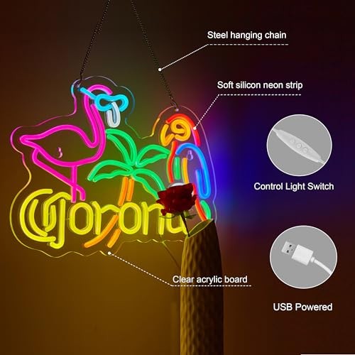 Flamingo and Parrot Coro Neon Sign for Wall Décor white+pink+blue ...