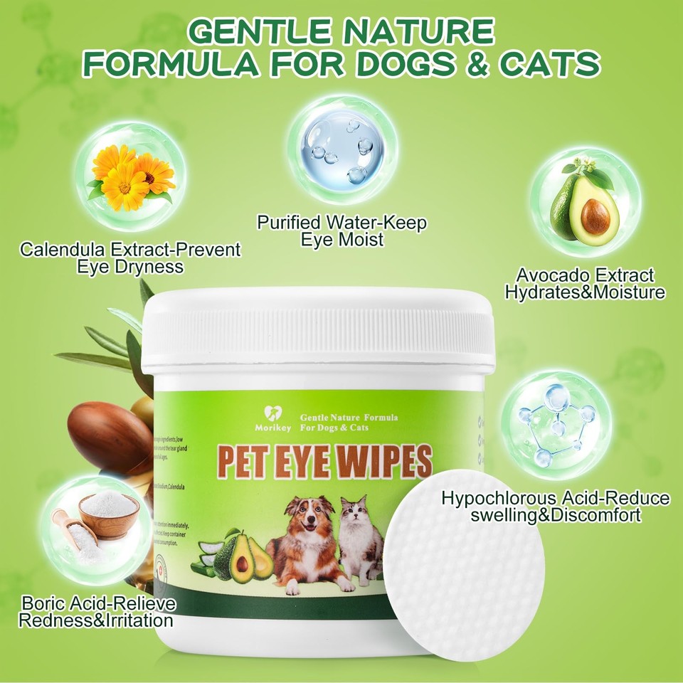Morikey Pet Eye Wipes,Nature Cleaning Wipes for Dogs&Cats 240 Pcs ...