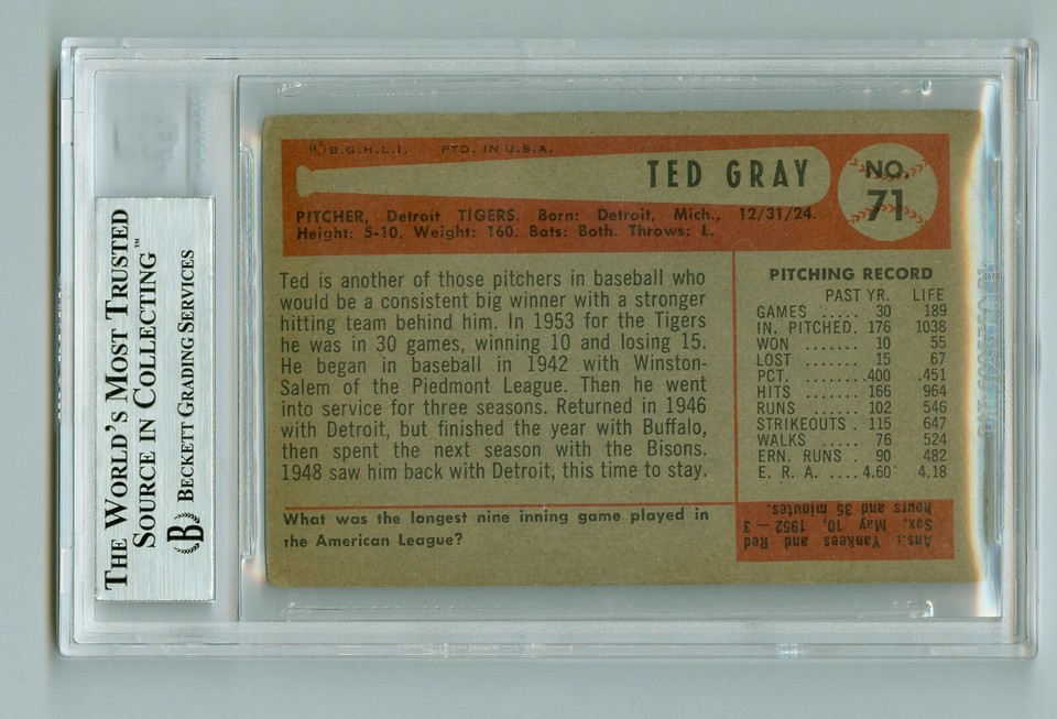 Ted Gray Autographed Vintage 1954 Bowman Card # 71Tigers EX Beckett ...
