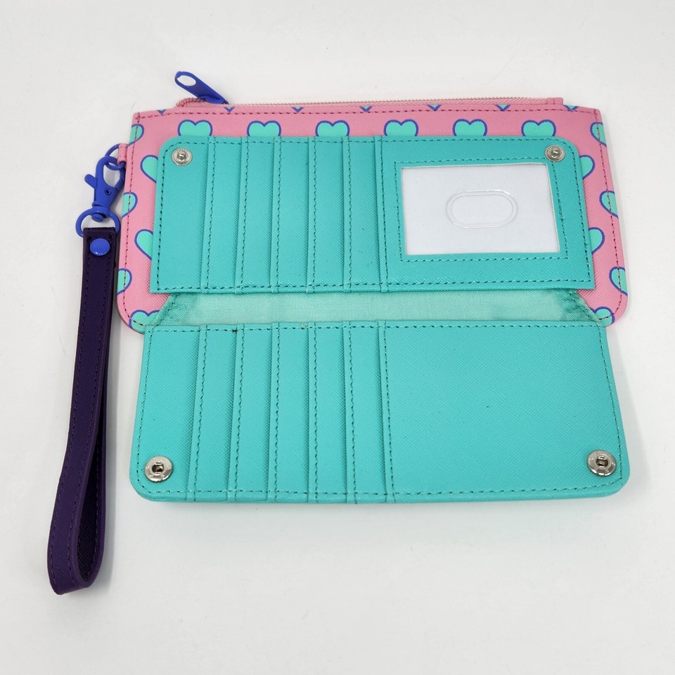 NEW 2021 MATTEL POLLY POCKET PINK + TEAL LONG CLUTCH ZIPPER WALLET W ...