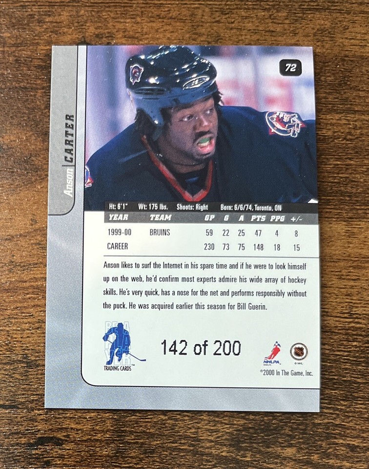 2000-01 ITG BAP Signature Series Ruby /200 Anson Carter #72 Edmonton ...