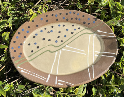 mid-century art pottery stoneware oval platter cartouche signature | eBay