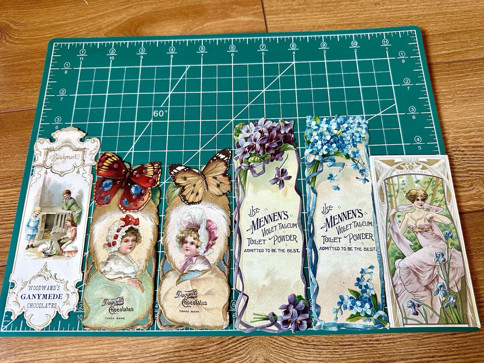 Lot of 6 Rare Antique Victorian Advert Trade Card Bookmarks Mennens ...