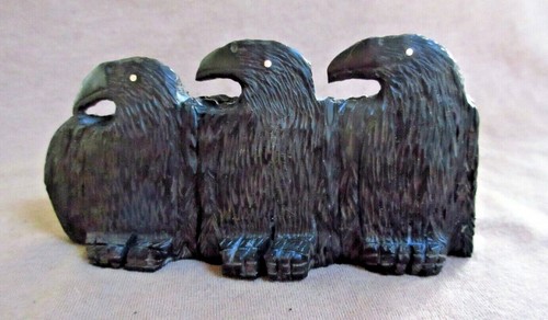 Indigènes Américain Zuni Jet Triple Ravens Fétiche Sculpture Par ...