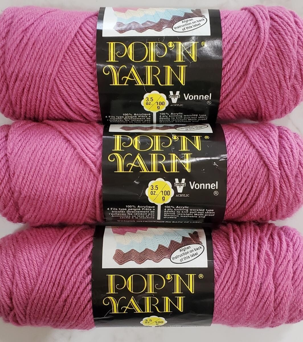 Vintage Pop'N Yarn 3.5 oz each 100% Acrylic Mauve Yarn Lot of 3 Skeins ...