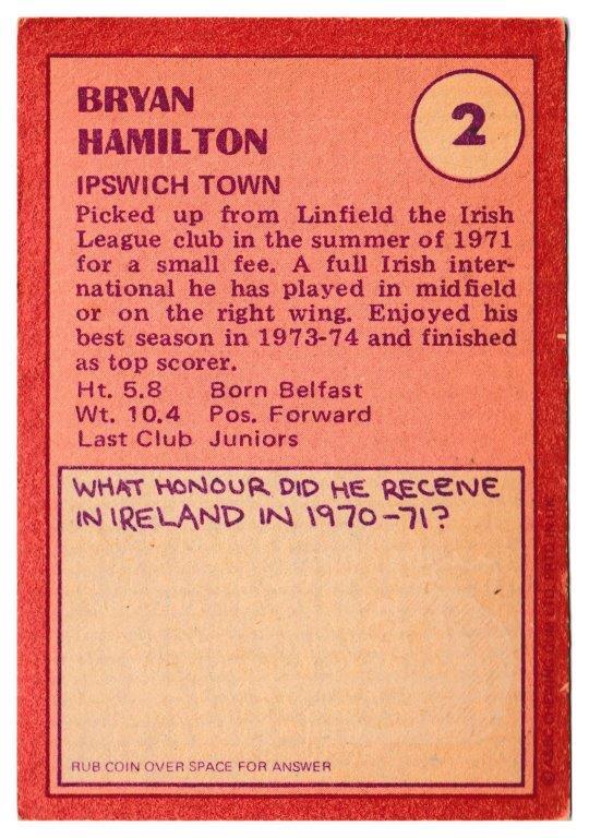 A&BC - 'Footballers (1974/75)' (1974) - Bryan Hamilton (Ipswich Town) | eBay