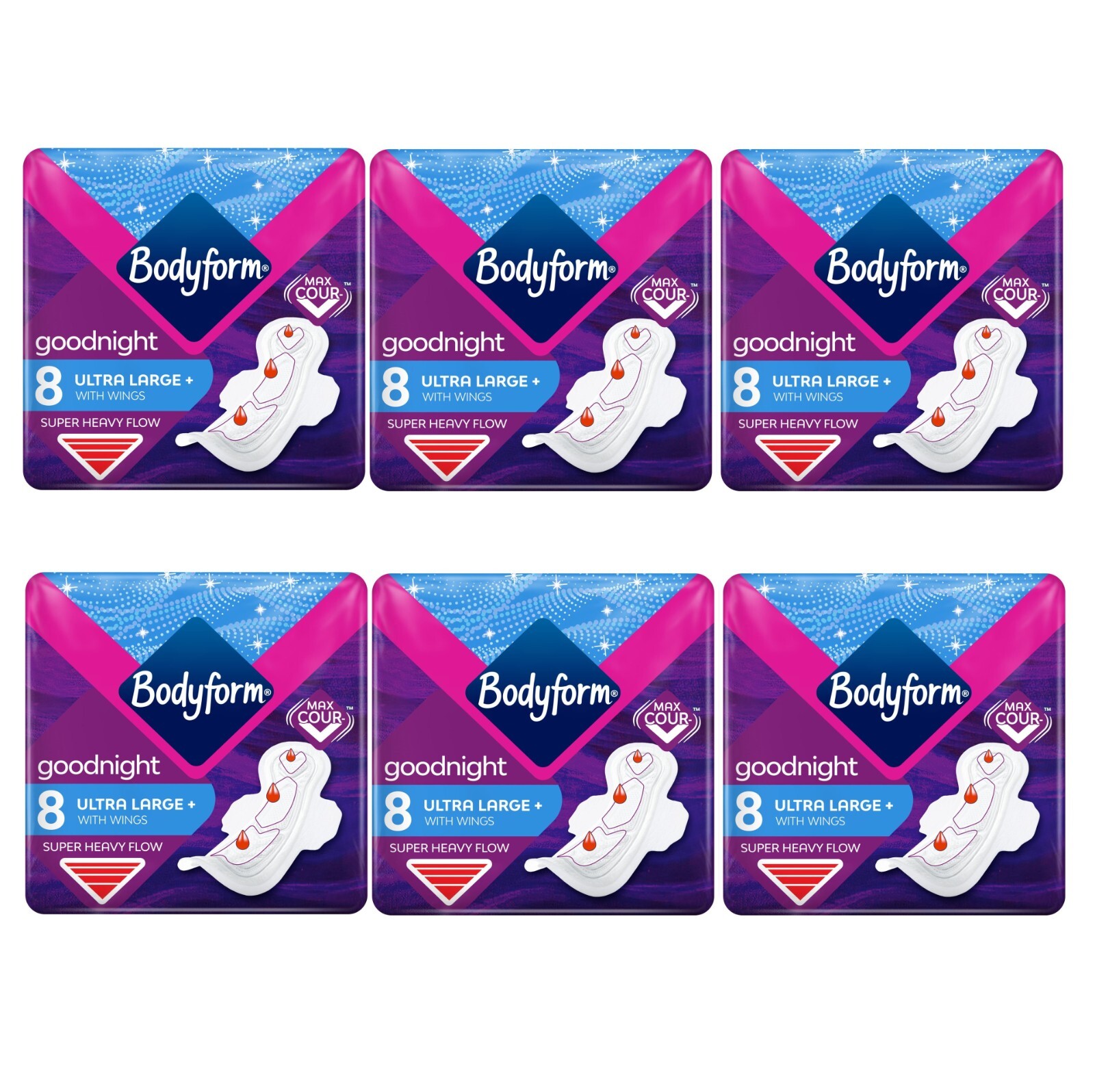 Bodyform Ultra Night Large + With Wings Sanitary Towels 8 per PACK OF 6 ...