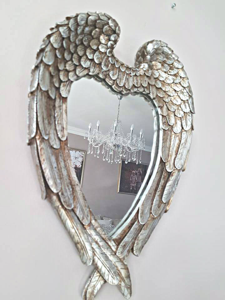 Large Antiqued Silver Angel Wings Mirror Vintage Ornate Heart Wall ...