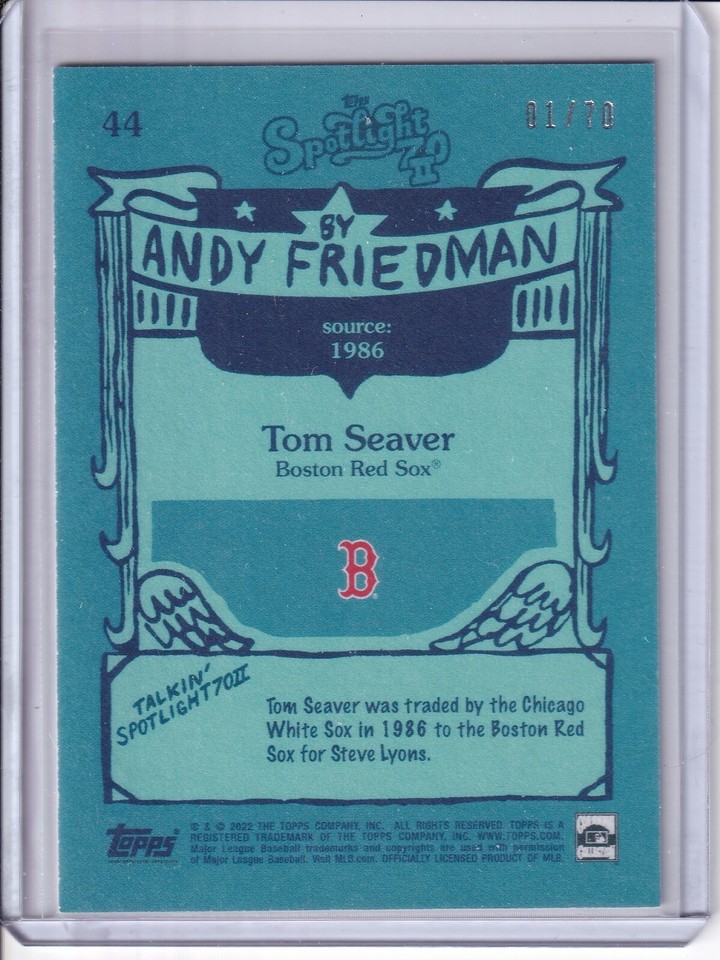 2022 Topps X Tom Seaver SP "Spotlight 70 Stamp" Card 44, #'d 1/70 | eBay
