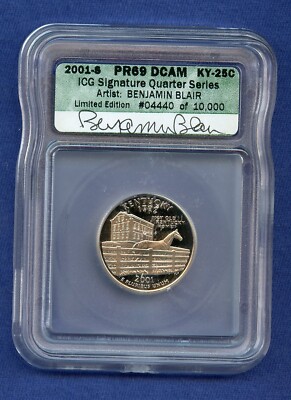 2001 S ICG PR69DCAM Quarter 25c Kentucky 2001-S Benjamin Blair Signed ...