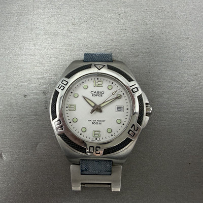 Casio Edifice Dive Watch Men 40mm White Dial Silver Tone Date Round New ...