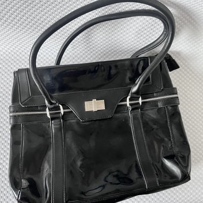 Next Handbag Shoulder Bag Black Patent Finish Scuffed Edges Used 37cm x ...