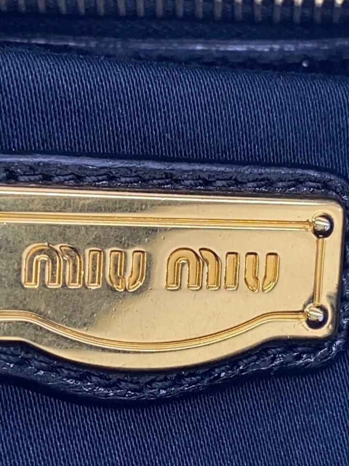 MIU MIU Vitello Lux Ribbon Leather Black Handbag Auth From Japan Good ...