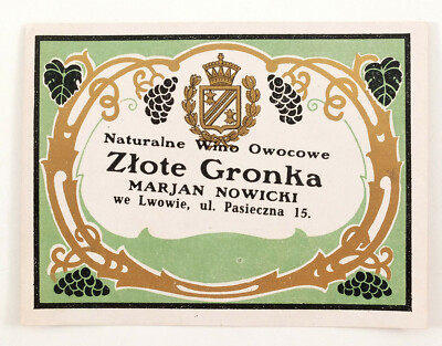 1930s Poland LVIV Zlote Cronka Antique Polish Wine Label Marjan Nowicki ...