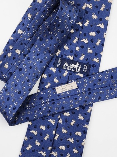 HERMES Tie 5459 FA HERMÈS Rabbit Footprint Silk Dark Blue Necktie Width ...