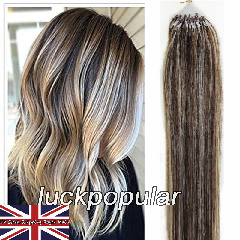 Pre-Looped Fish Line Micro Ring Beads Link Hair Extensions Real Remy ...
