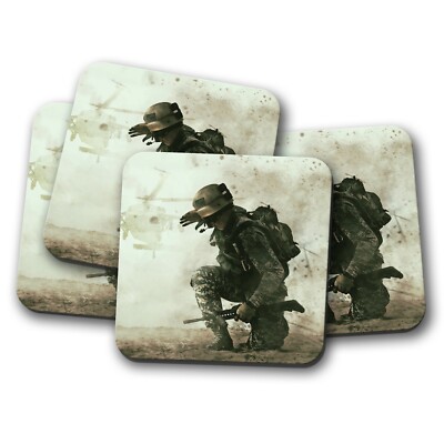 4 Set - Awesome Battlefield Soldier Coaster - War Helicopter Army Gift ...